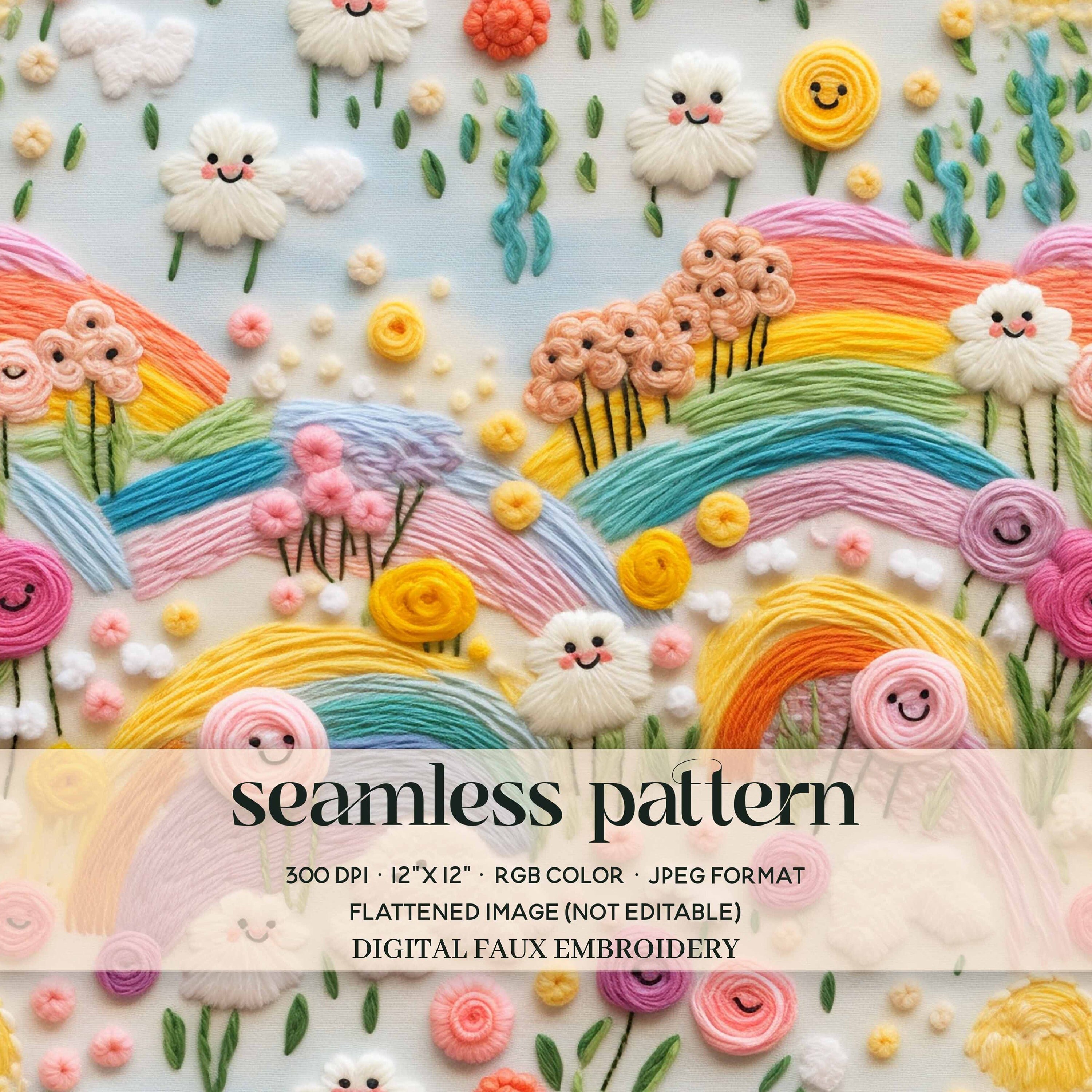 Pastel Rainbow Embroidery Seamless Playful Nursery Digital - Etsy