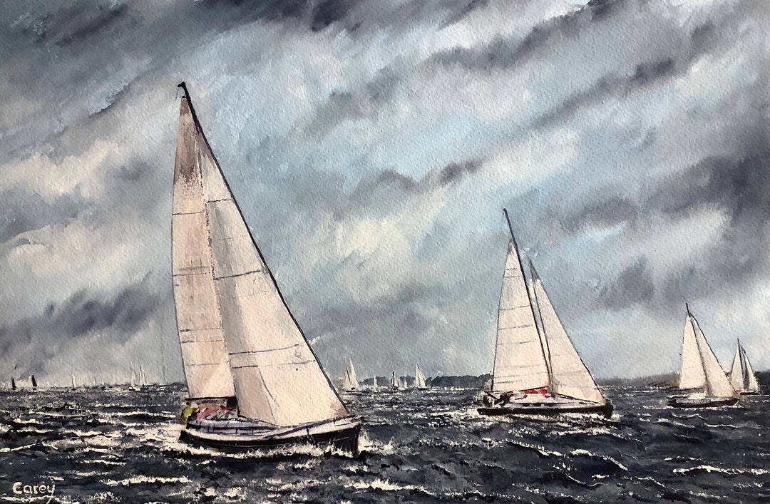 Sailing Boats on the Cornish Coast Original Watercolour Painting ...
