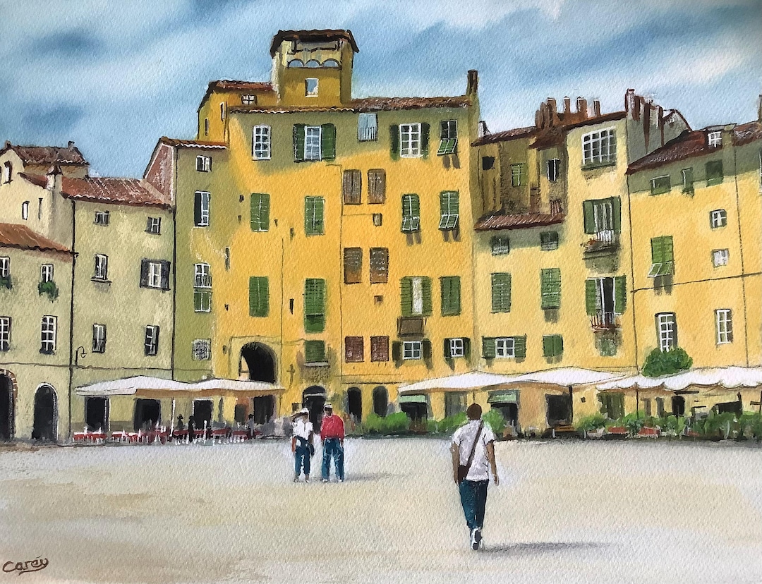 Original Watercolour Painting Lucca Tuscany Italy Yellow Houses - Etsy