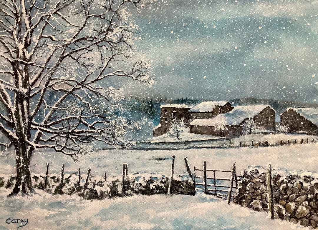 Yorkshire Landscape Winter Scene Original Watercolour Painting Snow ...