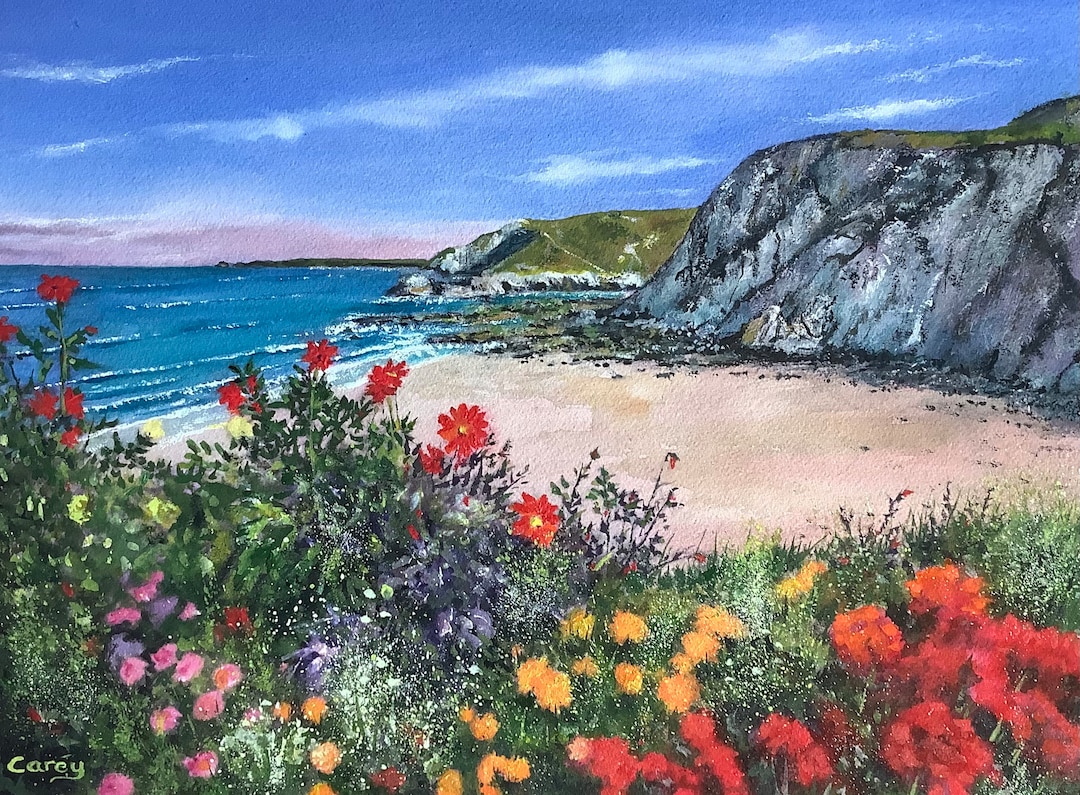 Cornish Coast Original Watercolour Painting Trevaunance Cove in St ...