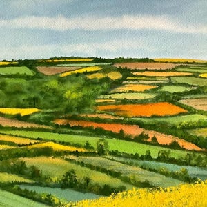 Devon Landscape, Patchwork of Colours Original Watercolour Painting ...