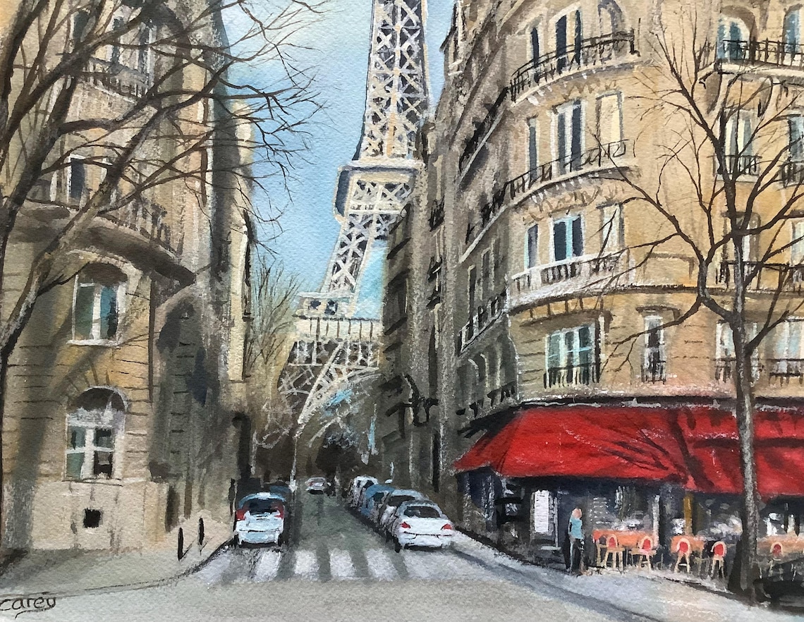Original Watercolour Gouache Painting Eiffel Tower Paris City Scene ...