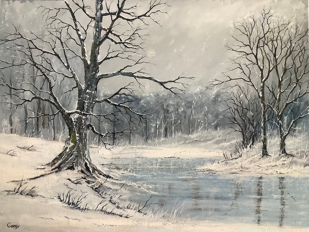 Snowscape Original Oil Painting, Winter Snow Winter Landscape Frozen ...
