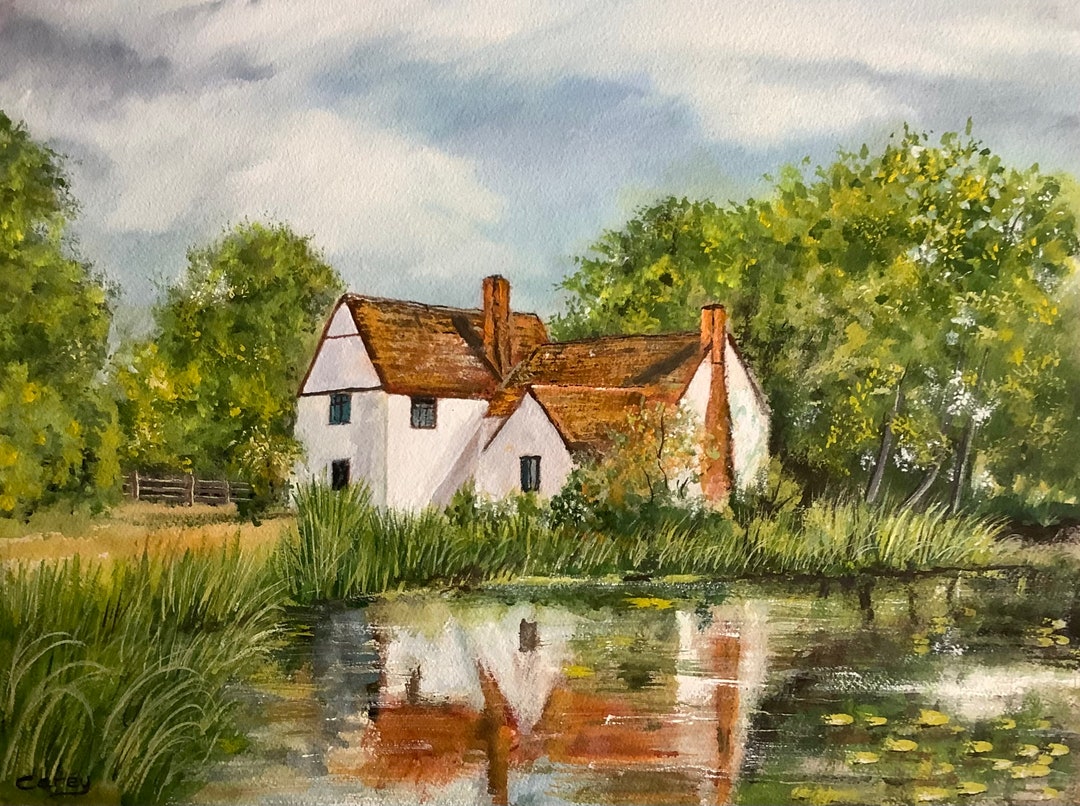 Flatford Mill Suffolk Original Watercolour Painting Landscape Cottage ...