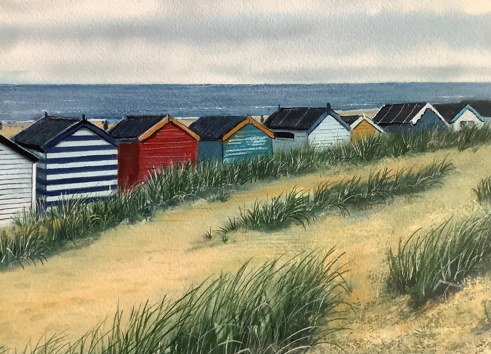 Southwold Beach Huts Watercolor Painting: Suffolk Seascape Art - Etsy