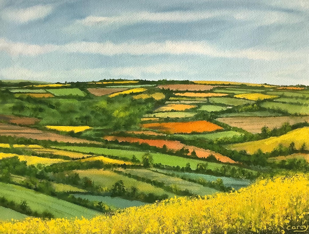 Devon Landscape, Patchwork of Colours Original Watercolour Painting ...