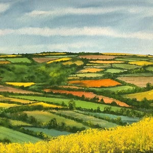 Devon Landscape, Patchwork of Colours Original Watercolour Painting ...