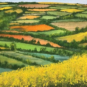 Devon Landscape, Patchwork of Colours Original Watercolour Painting ...