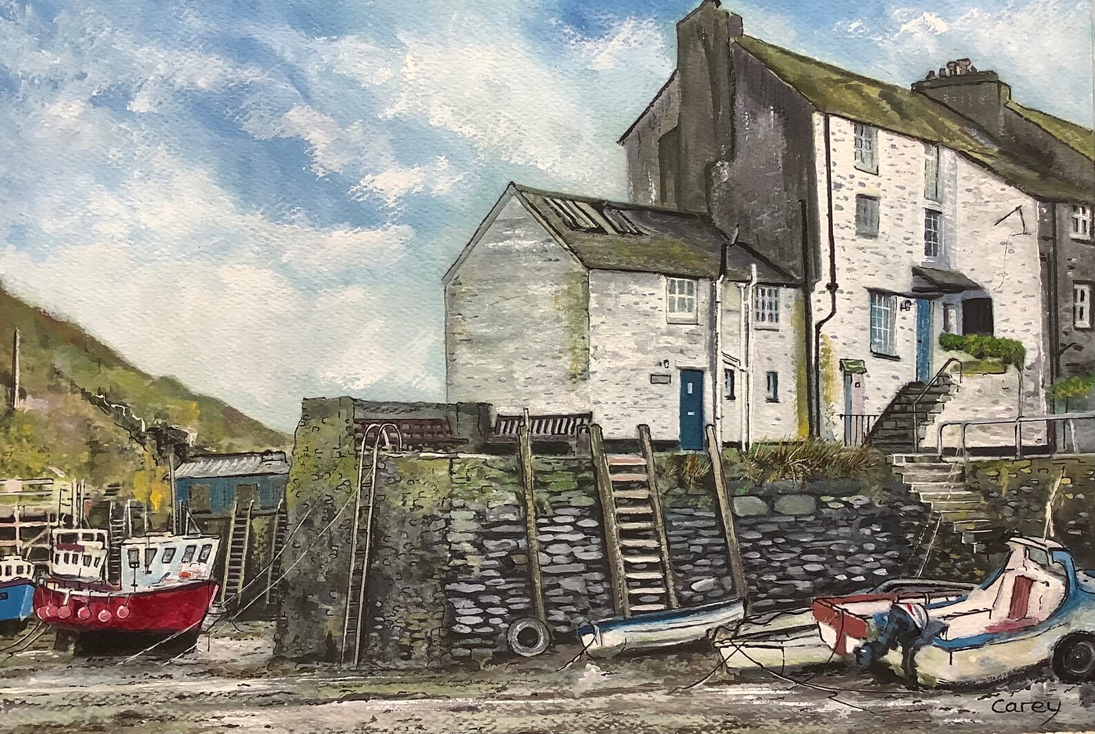 Cornwall Polperro Cornish Fishing Village Original Watercolour Painting ...