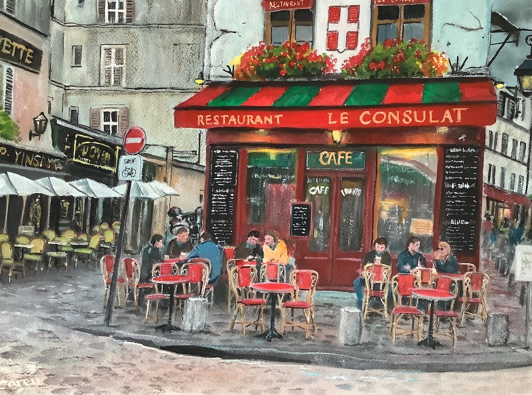 Paris Cafe Original Watercolour Painting French Cafe Scene Le Consulat ...
