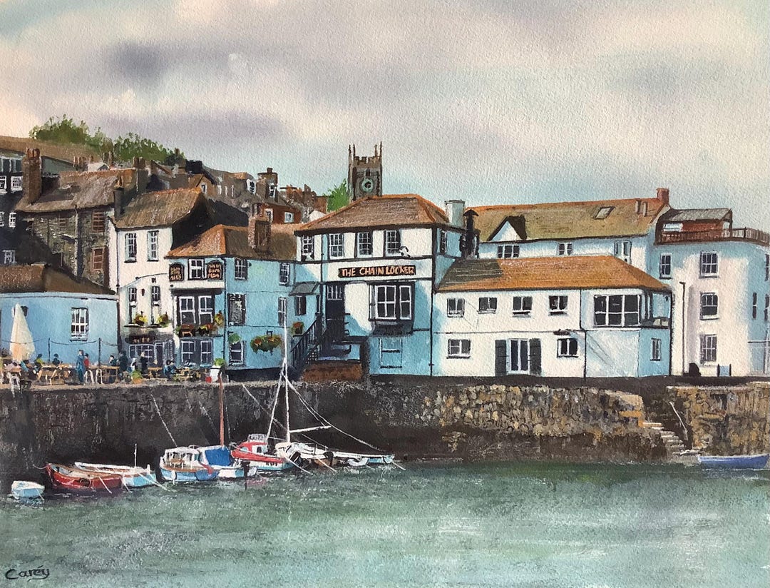 Original Watercolour Painting the Chain Locker Pub at Falmouth Harbour ...