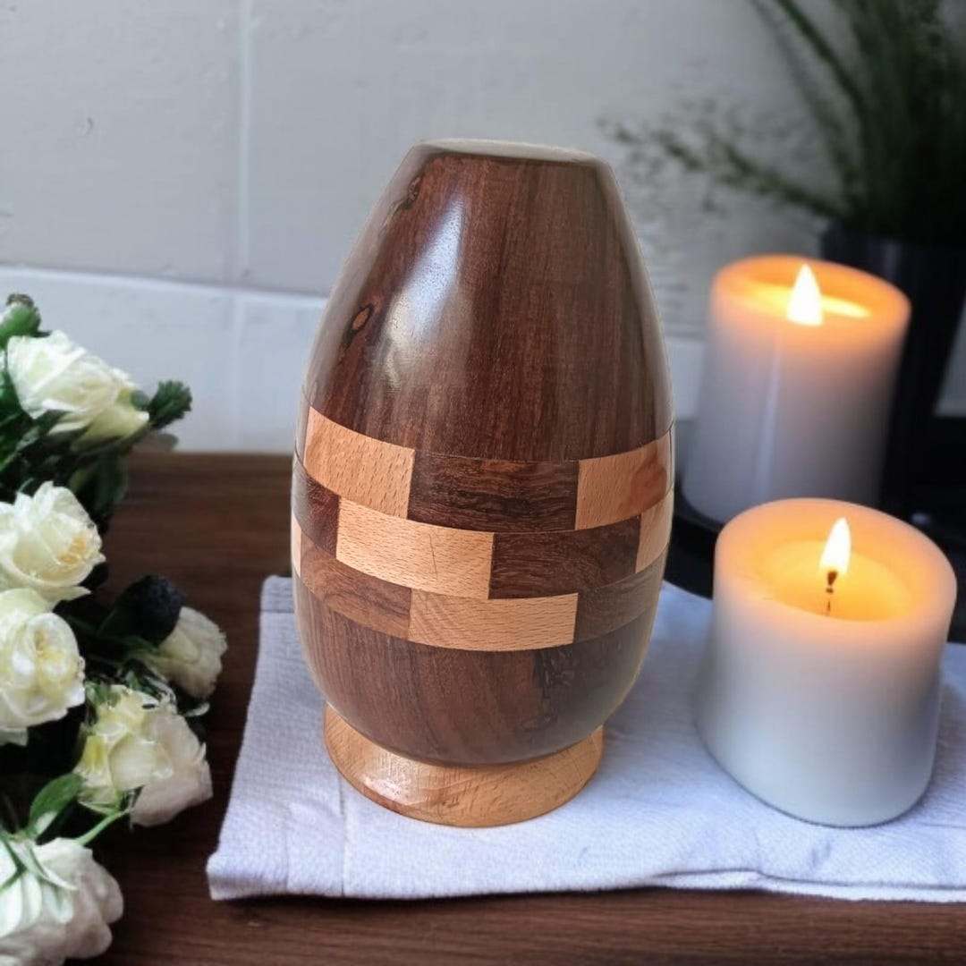 Handmade Wooden Cremation Urn | Segmented Wood Memorial Urn | Unique ...