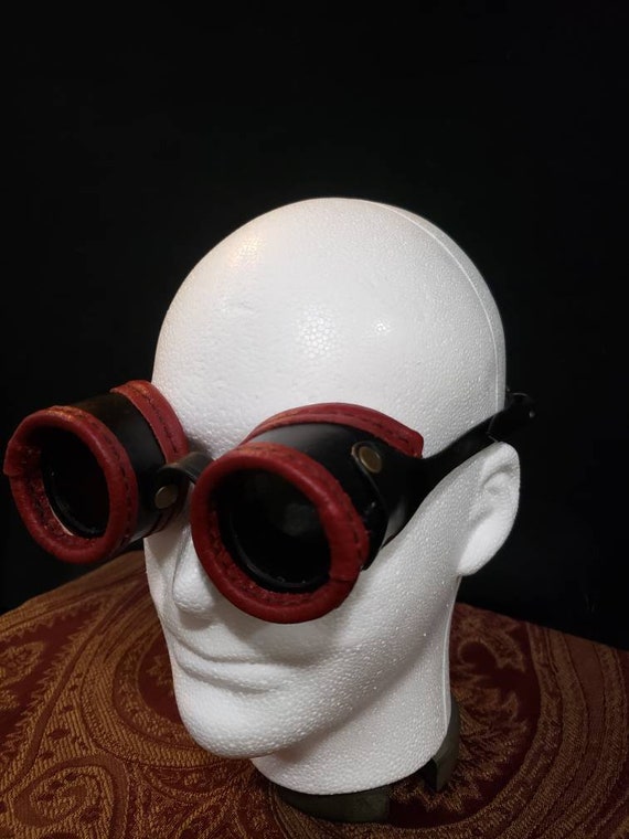 Black and Red Leather Steampunk Goggles With Darkened Lenses. | Etsy