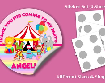 Circus Birthday Stickers Circus Party Elephant Stickers - Etsy