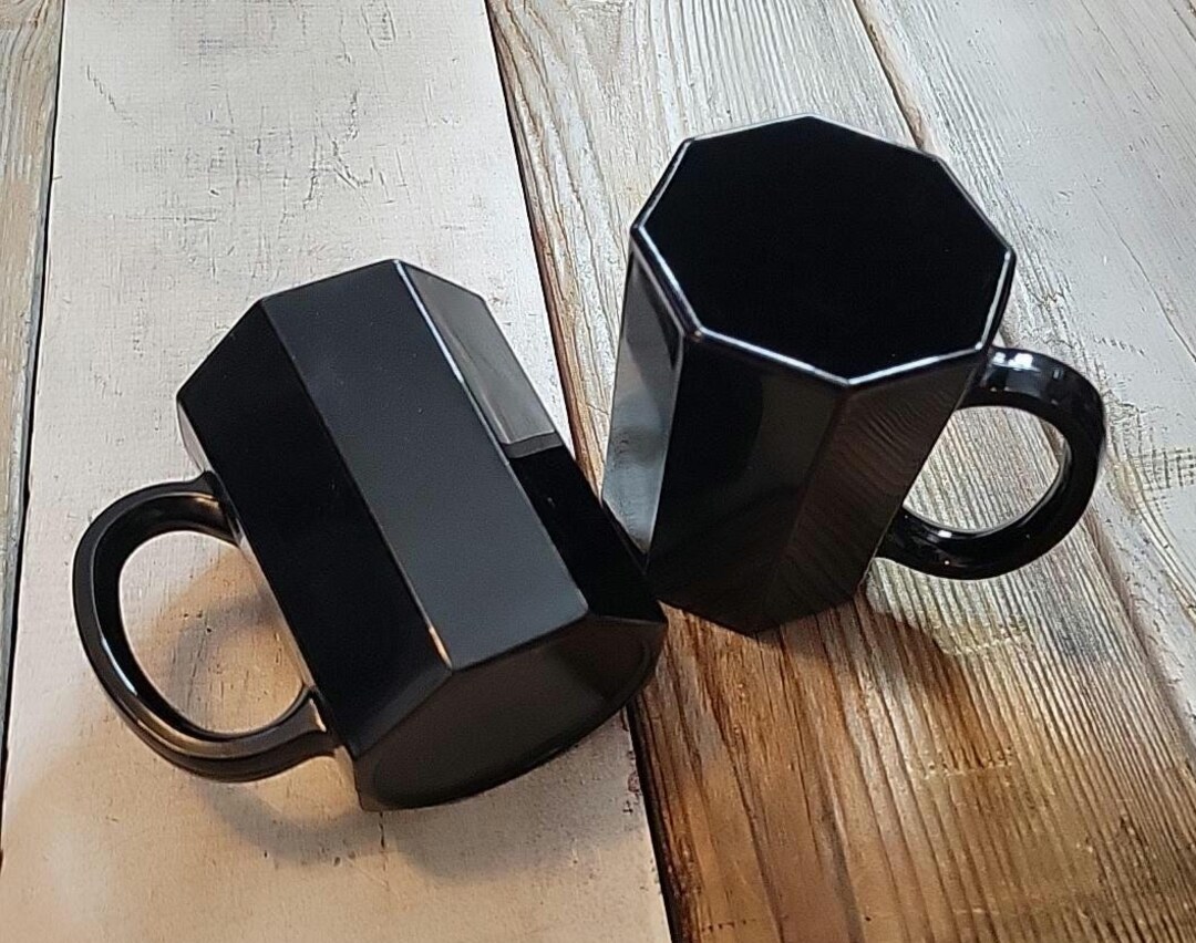Vintage Arcoroc Octime Black Glass Octagon Mugs Set of 2 France - Etsy