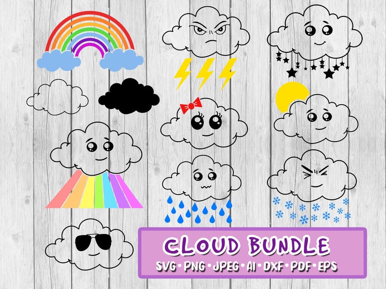 Cloud SVG Bundle of 11 Digital Download Svg Jpeg Png - Etsy