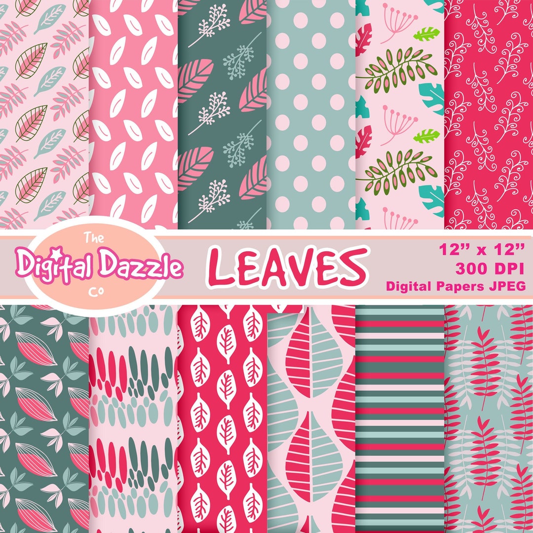 12 Leaf Digital Papers, Botanicals Digital Paper, Seamless Digital ...