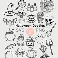 Halloween Doodle SVG Clipart: Spooky Whimsical Drawings (digital ...