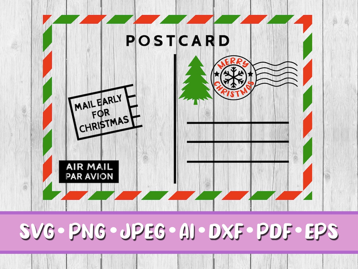 Christmas Postcard SVG Digital Download Svg Jpeg Png Dxf | Etsy