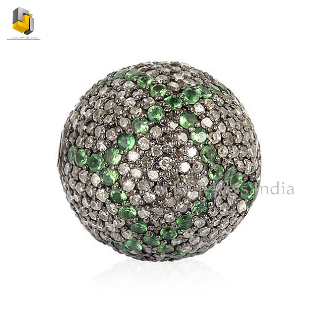 16MM 925 Sterling Silver Pave Setting Natural Diamond Beautiful Diamond ...