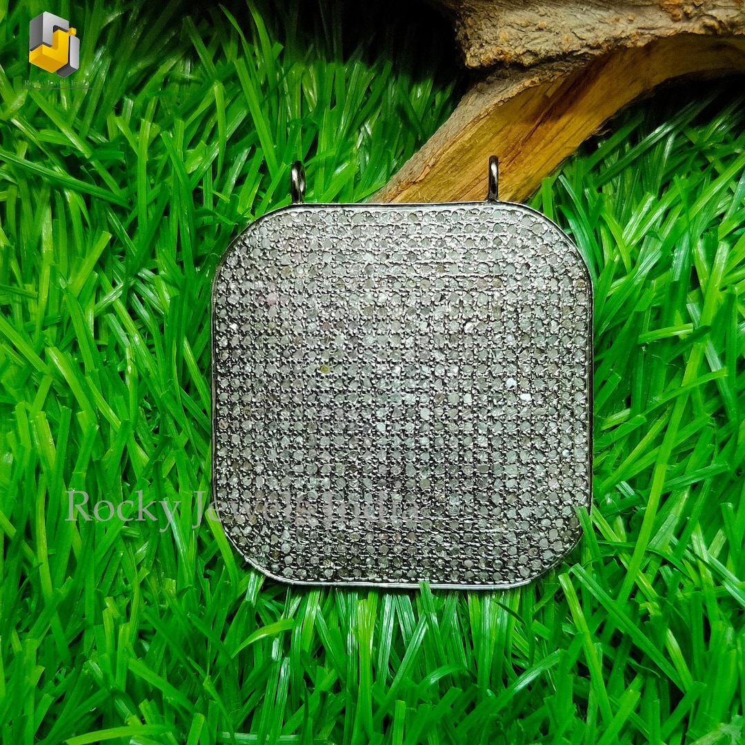 925 Sterling Silver Pave Diamond Pave Setting Full Diamond Square ...