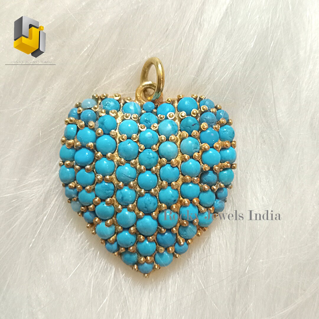 14K Gold Turquoise Heart Pendant: Sterling Silver Gemstone - Etsy