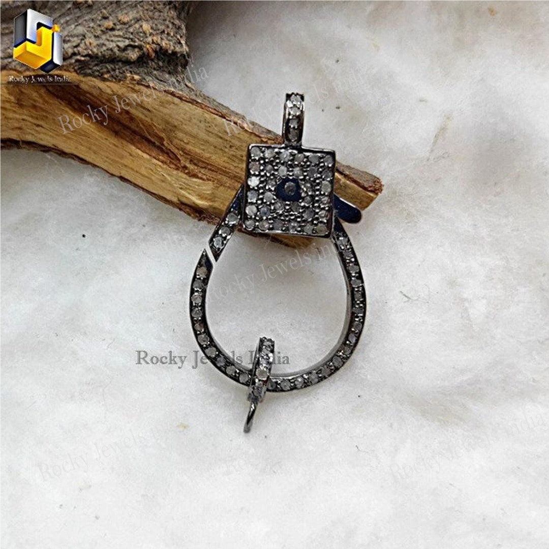 Unique Design Both Side Lobster Diamond Clasp 925 Sterling Silver Pave ...
