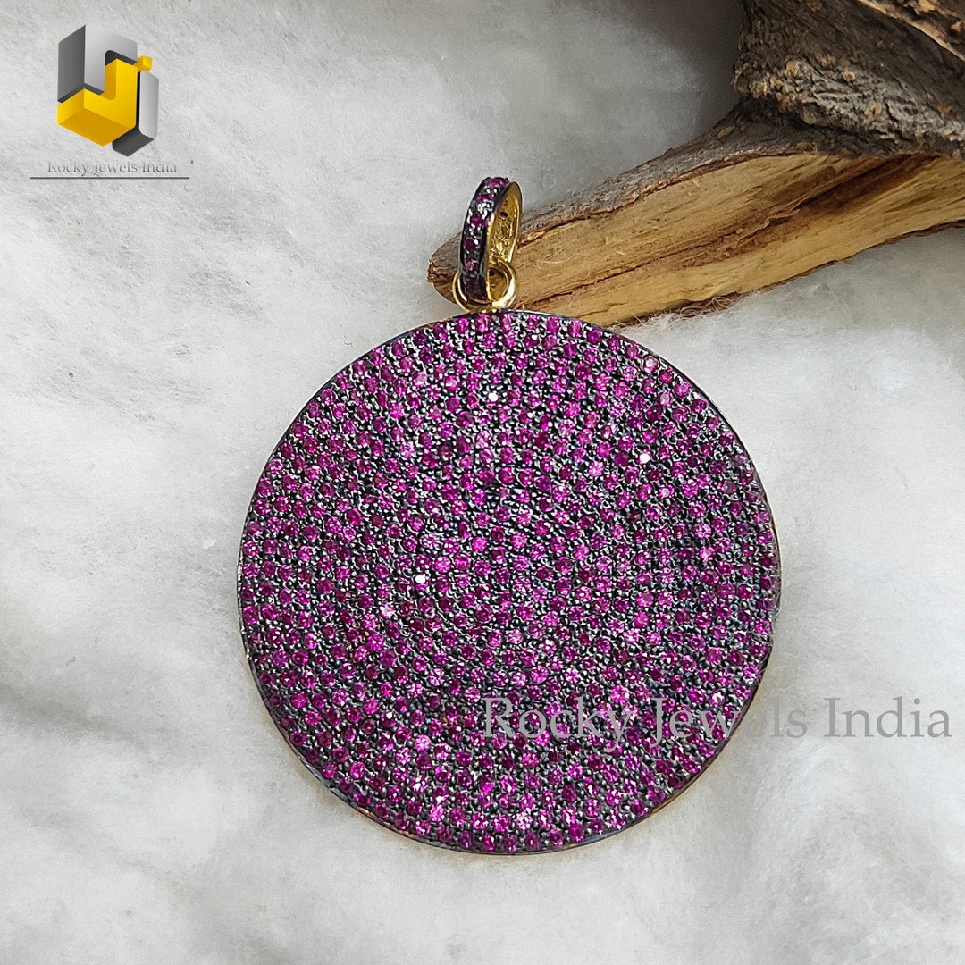 14k Gold 925 Sterling Silver Natural Ruby Gemstone Beautiful Round Disk ...