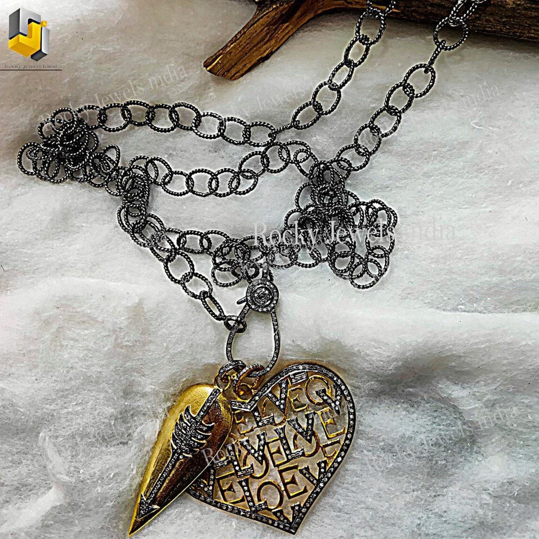 36inch Large 14k Yellow Gold Rockstar Pave Charms Necklace 925 Sterling ...