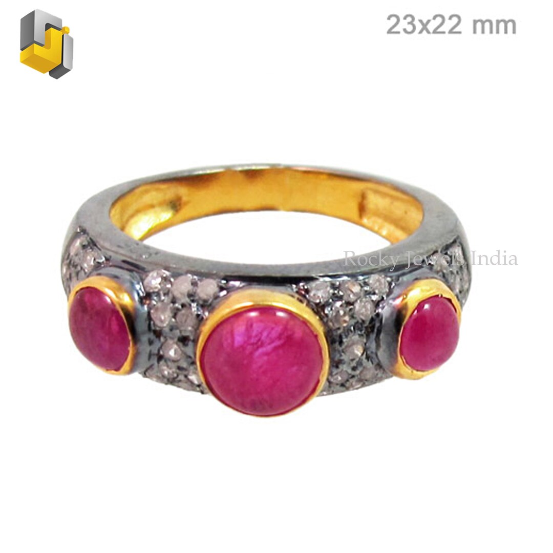 14k Gold Natural Precious Ruby Round Cab Ring 925 Sterling - Etsy