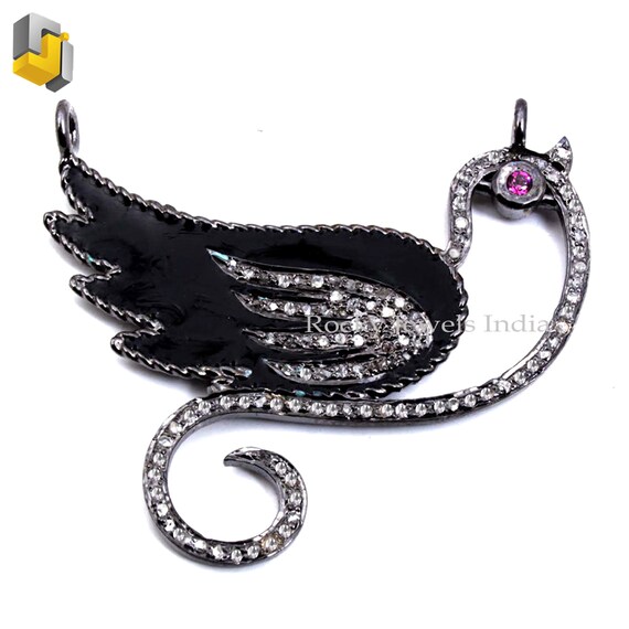 Black Enamel Duck Pendant 925 Sterling Silver Pave Setting Natural Diamond Ruby Gemstone Black Enamel Pendant Pave Diamond Gemstone Jewelry Etsy