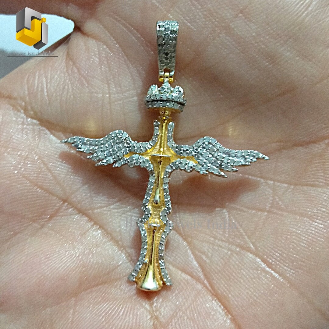 14k Gold 925 Sterling Silver Pave Setting Natural Diamond Beautiful ...