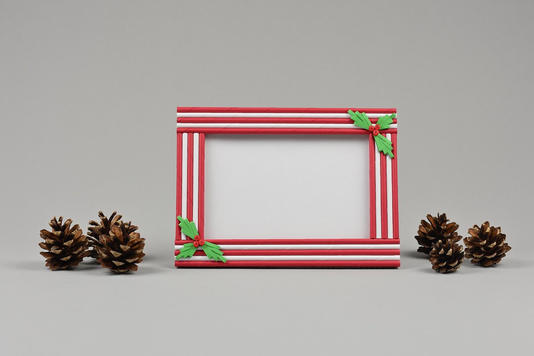 Candy Cane Photo Frame With Holly Leaves Recycled Copy Paper Photo ...
