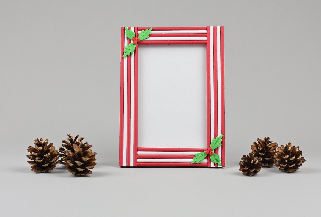 Candy Cane Photo Frame With Holly Leaves Recycled Copy Paper Photo ...