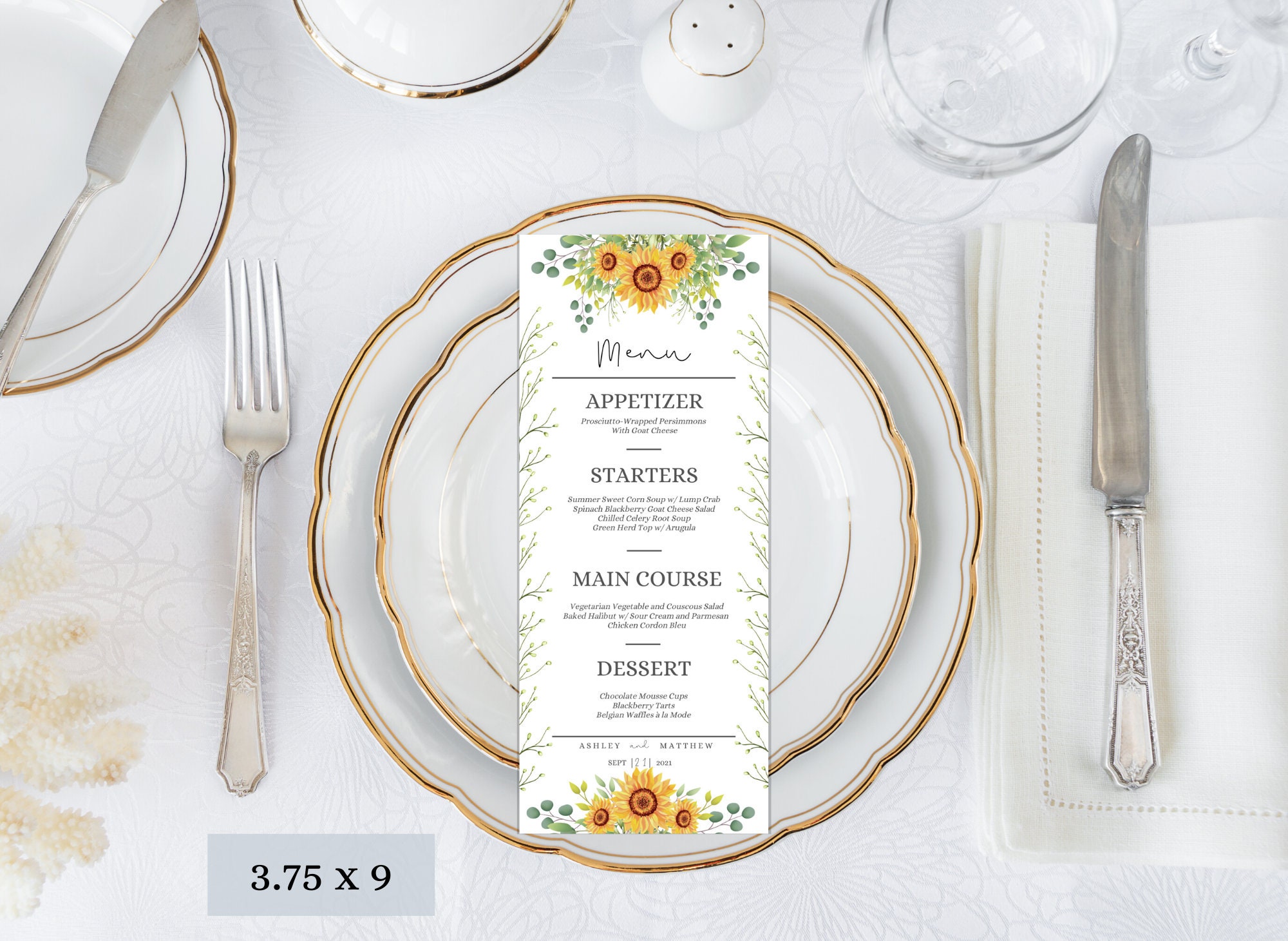 Sunflower Theme Menu Print-at-home Digital File - Etsy