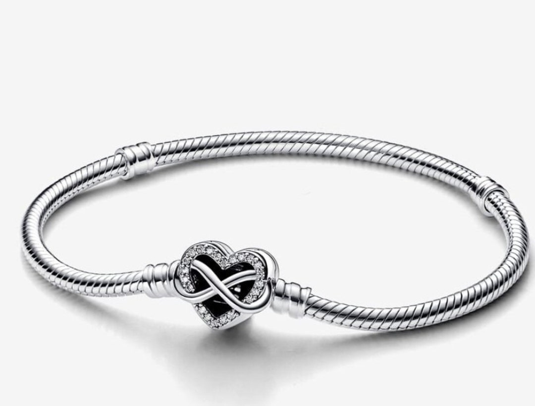 Pandora Logo Infinity Heart Snake Chain Bracelet,silver 925,perfect ...