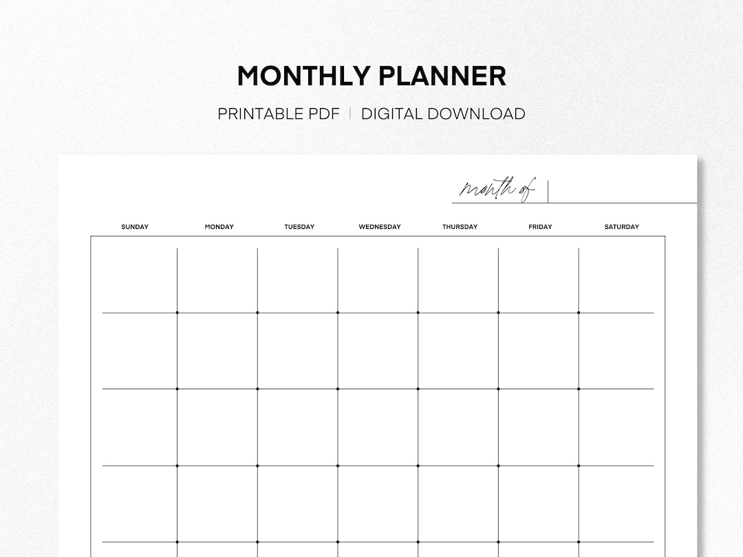 Monthly Planner Printable, Monthly Calendar, Undated Planner, Monthly ...