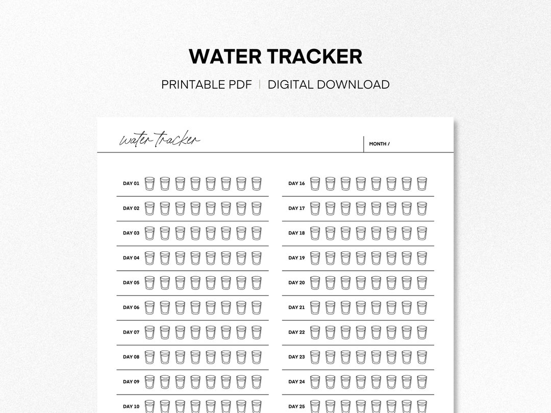 30 Days Water Tracker Printable | Water Challenge and Tracking Planner ...