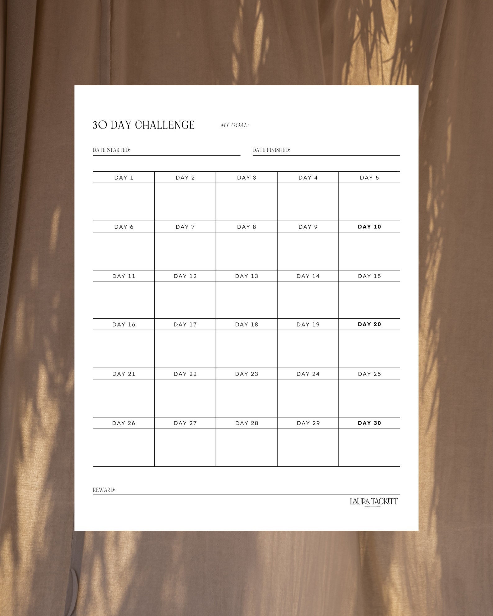 30 Day Challenge Sheet Downloadable | Usletter | Minimalist | Printable ...