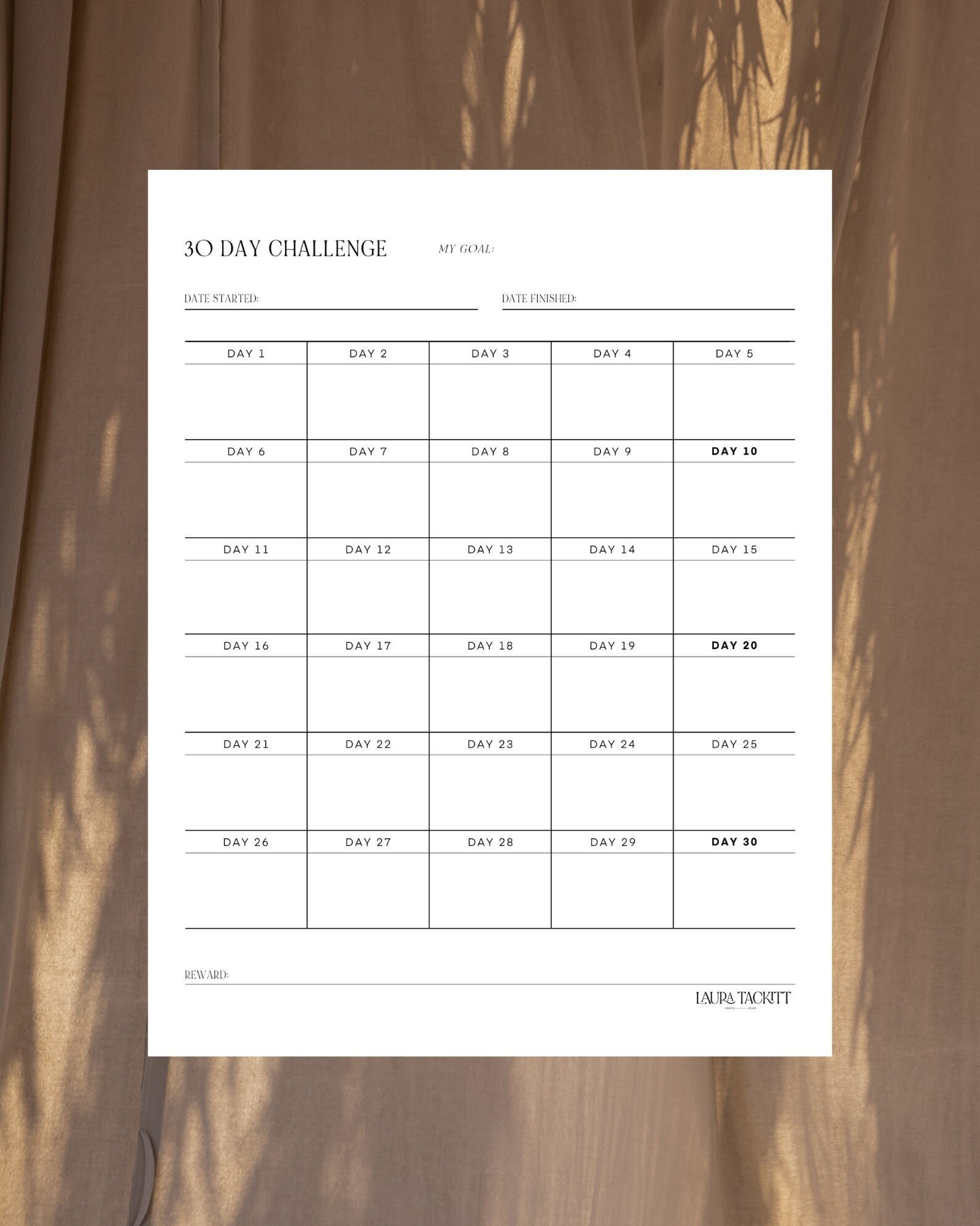 30 Day Challenge Sheet Downloadable | Usletter | Minimalist | Printable ...