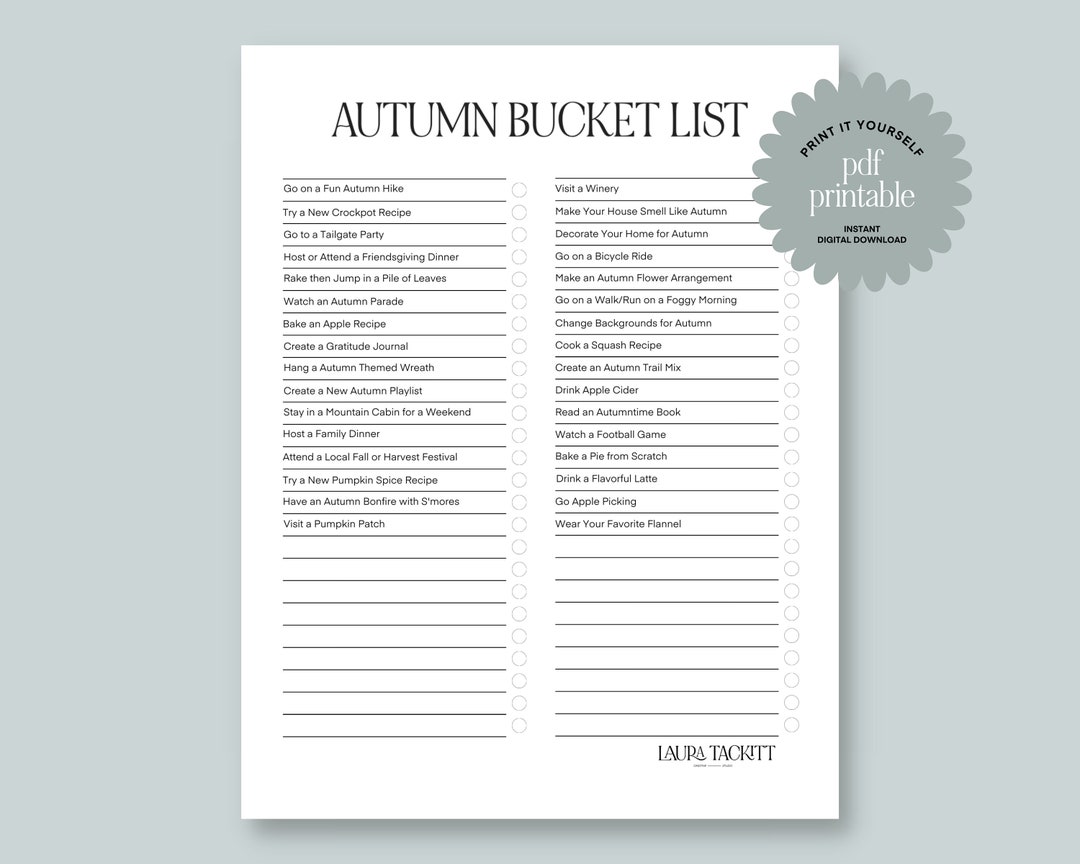 Autumn Bucket List Printable | PDF | Instant Download | Fall Activities ...