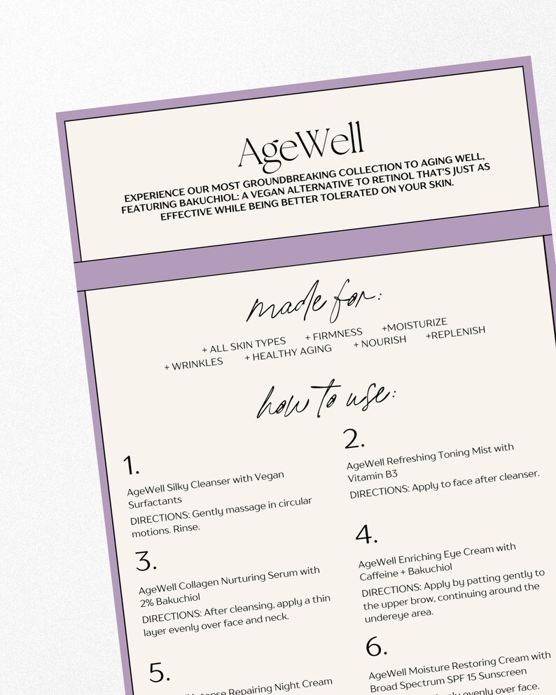 NEW Arbonne Agewell Regimen Tip Card Download Print 5x7 How to Use Order Follow Ups Sample Cards ...