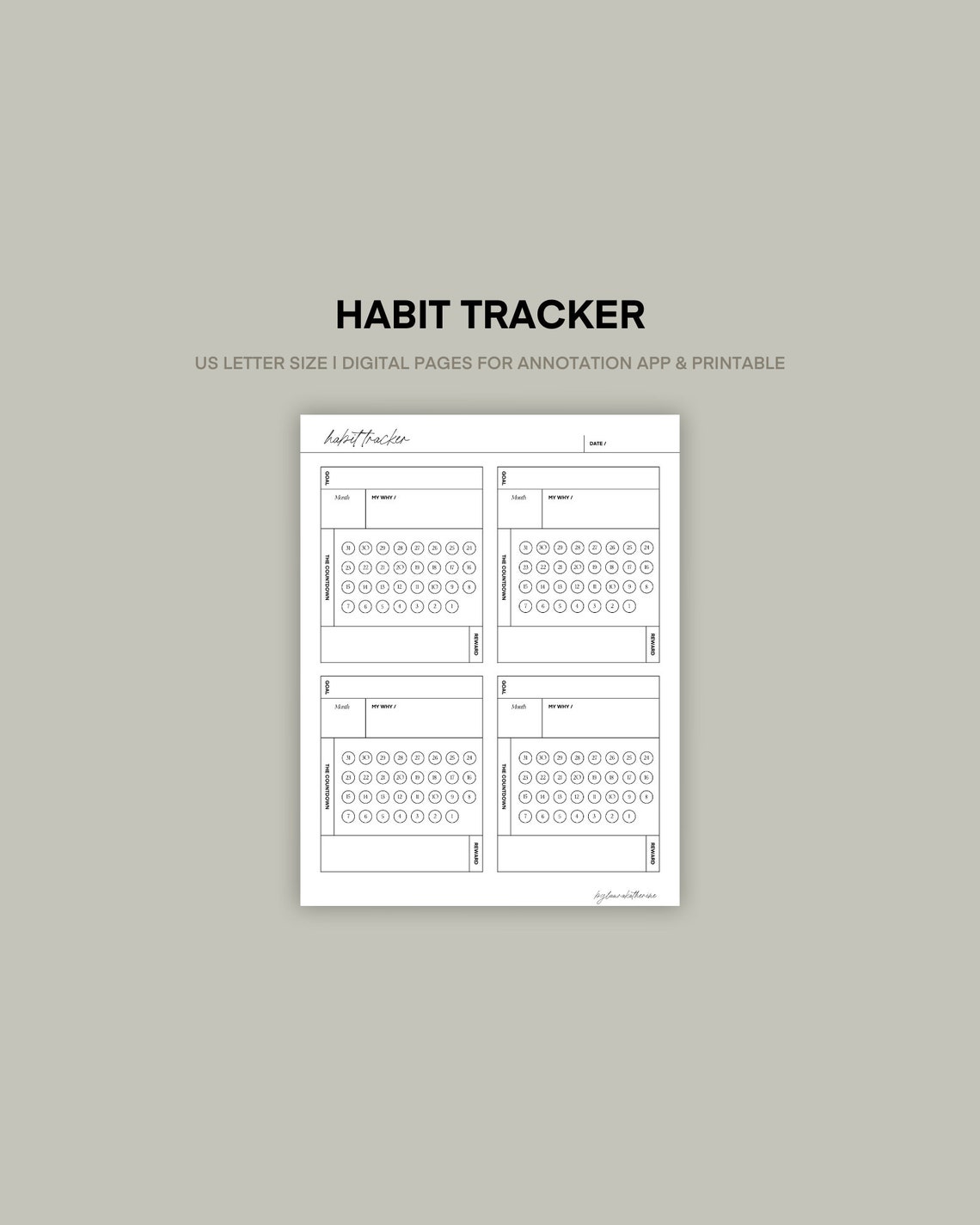 Habit Tracker | 30 Day Goal | PDF Printable Planner | Digital Planner ...