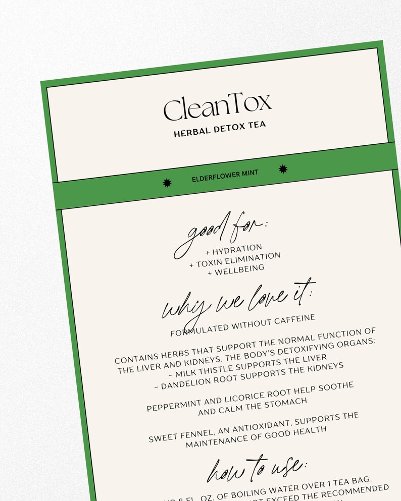 NEW | Arbonne Cleantox Herbal Detox Tea Tip Card | Download + Print ...