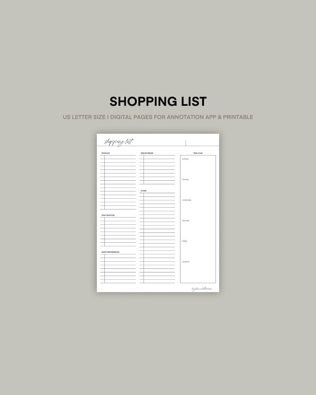 Shopping List | PDF Printable Planner | Digital Planner | US Letter ...