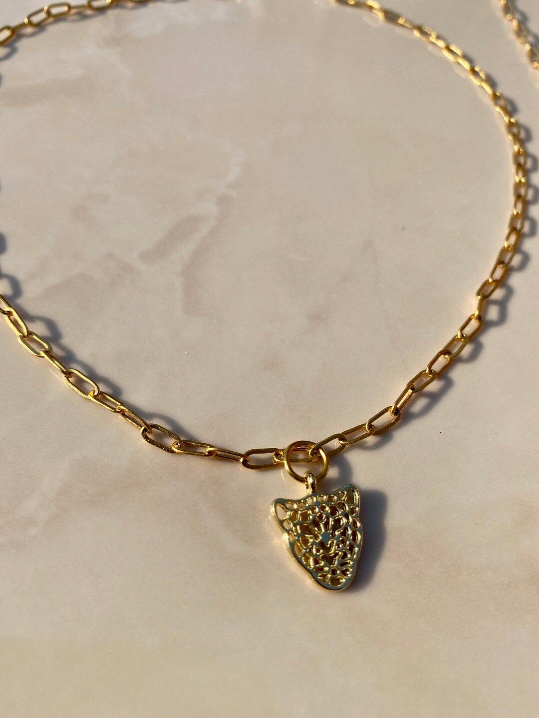 Gold Leopard Face Necklace - Etsy
