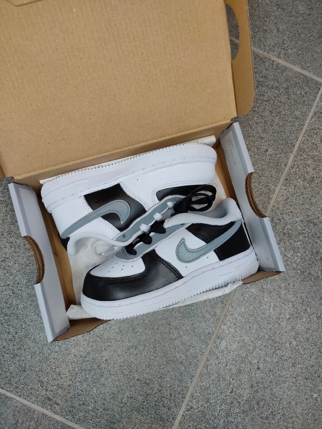 Toddler Quantum Collapse Nike Air Force 1 Black White & Grey Made to ...
