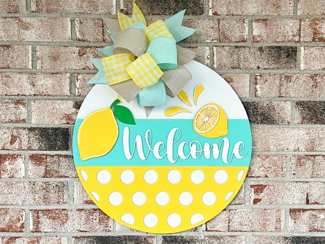 Lemon Door Hanger, Summer Door Sign, Front Door Wreath, Handmade Citrus ...
