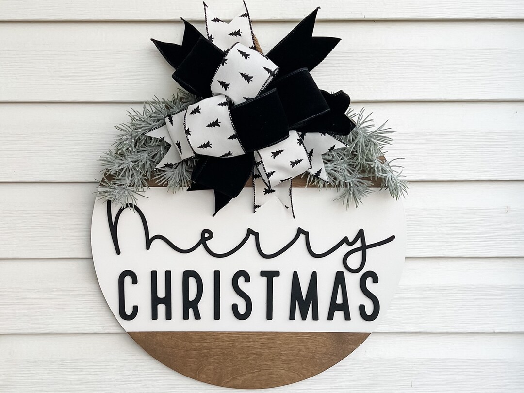 Merry Christmas Door Hanger, Black and White Christmas Sign, Neutral ...